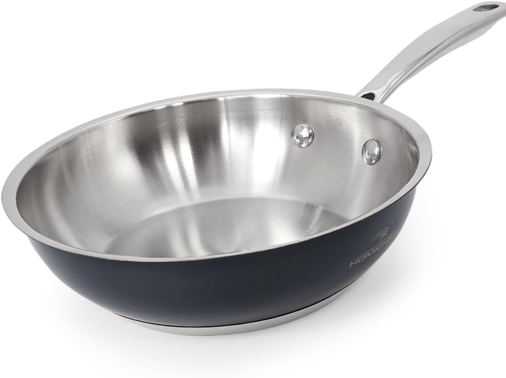 HOMICHEF Navy Gray 24 cm Nickel Free Fry Pan Stainless Steel (No Toxic ...