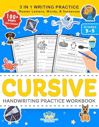 Cursive Handwriting Practice Workbook for 3rd 4th 5th Graders: Cursive ...