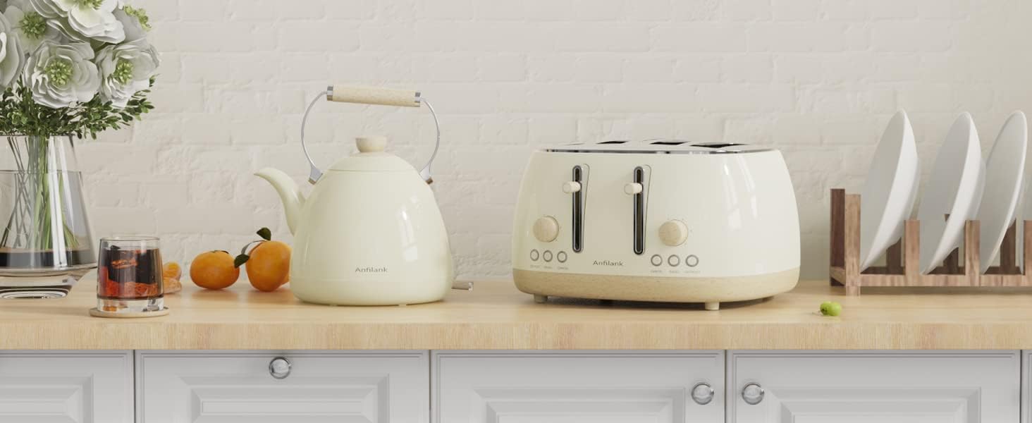 Retro 4 Slice Toaster with Electric Water Kettle 1.7L, Stainless Steel ...