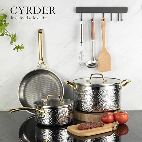 Snapklik.com : 18/10 Stainless Steel Pots Pans Set, Luxury Golden Tri ...