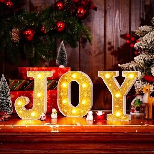 Amazon.com: Baquler 3 Pcs Joy LED Letter Lights Christmas Alphabet ...