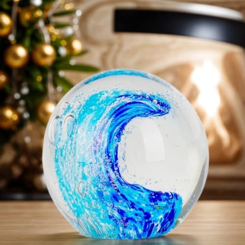 Amazon.com: XMGZQ Hand Blown Glass Figurines - Ocean Waves Ball, Office ...