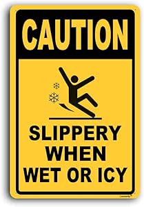 Amazon.com: Locmorly Aluminum Sign, Caution Slippery When Wet or Icy ...
