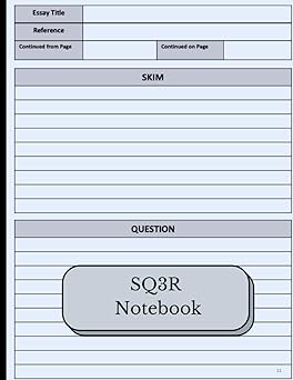 SQ3R Notebook: SQ3R Note Taking System Notebook, Large (8.5"x11") , 110 ...