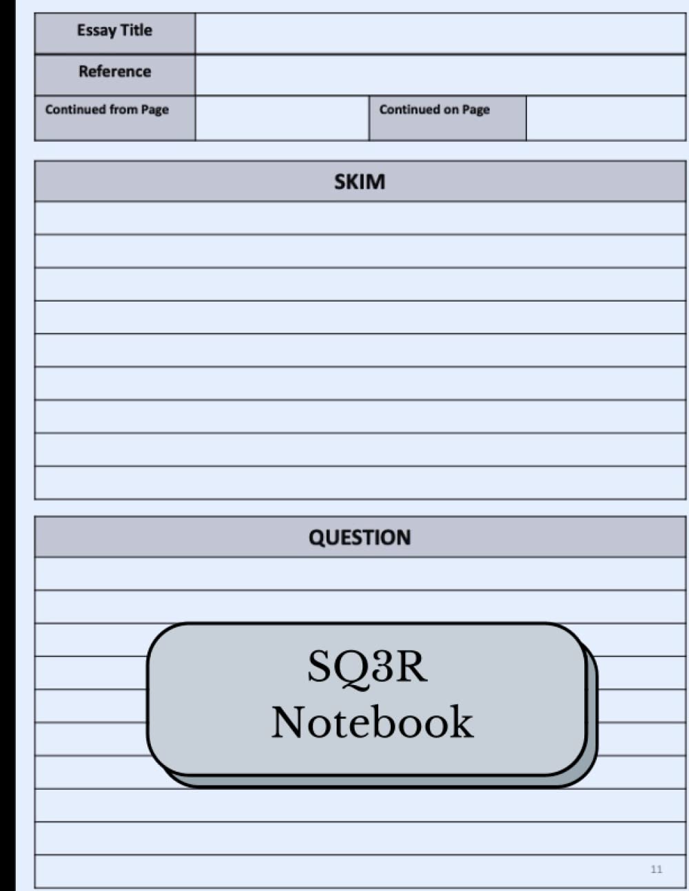 SQ3R Notebook: SQ3R Note Taking System Notebook, Large (8.5"x11") , 110 ...