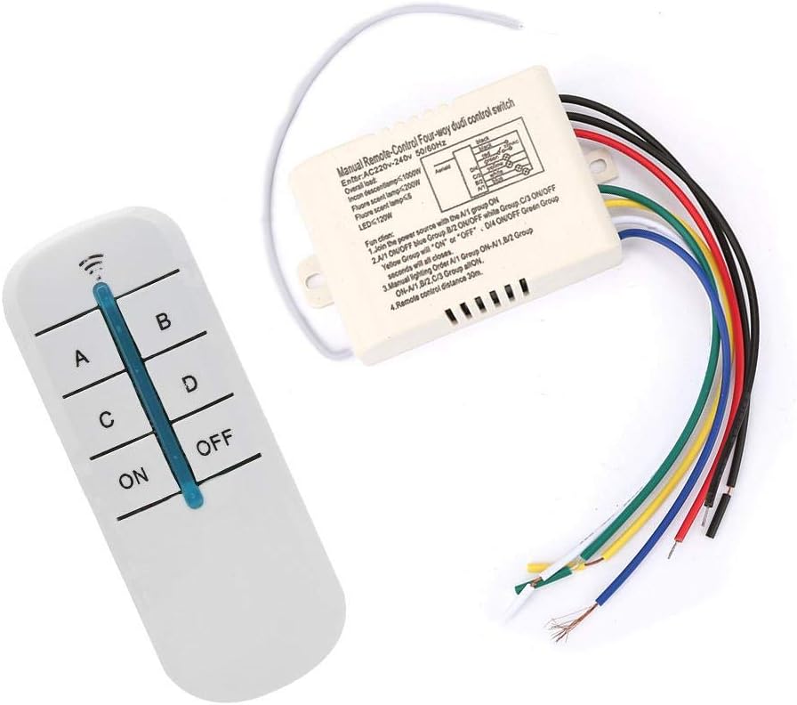 4 Ways Remote Control Switch, Wall Remote Switch Receiver Transmitter ...