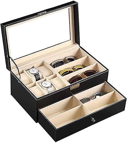 Amazon.com: PU Leather Lockable Watch Storage Boxes 2-Tier, 6 Watch Box ...