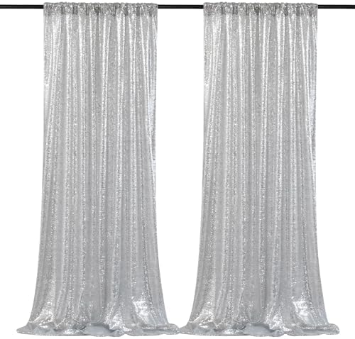 Amazon.com : Sugargirl Silver Sequin Backdrop Curtain 4 Panels 2FTx8FT ...