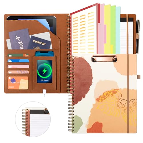 Snapklik.com : Brown Leather Spiral Padfolio Clipboard