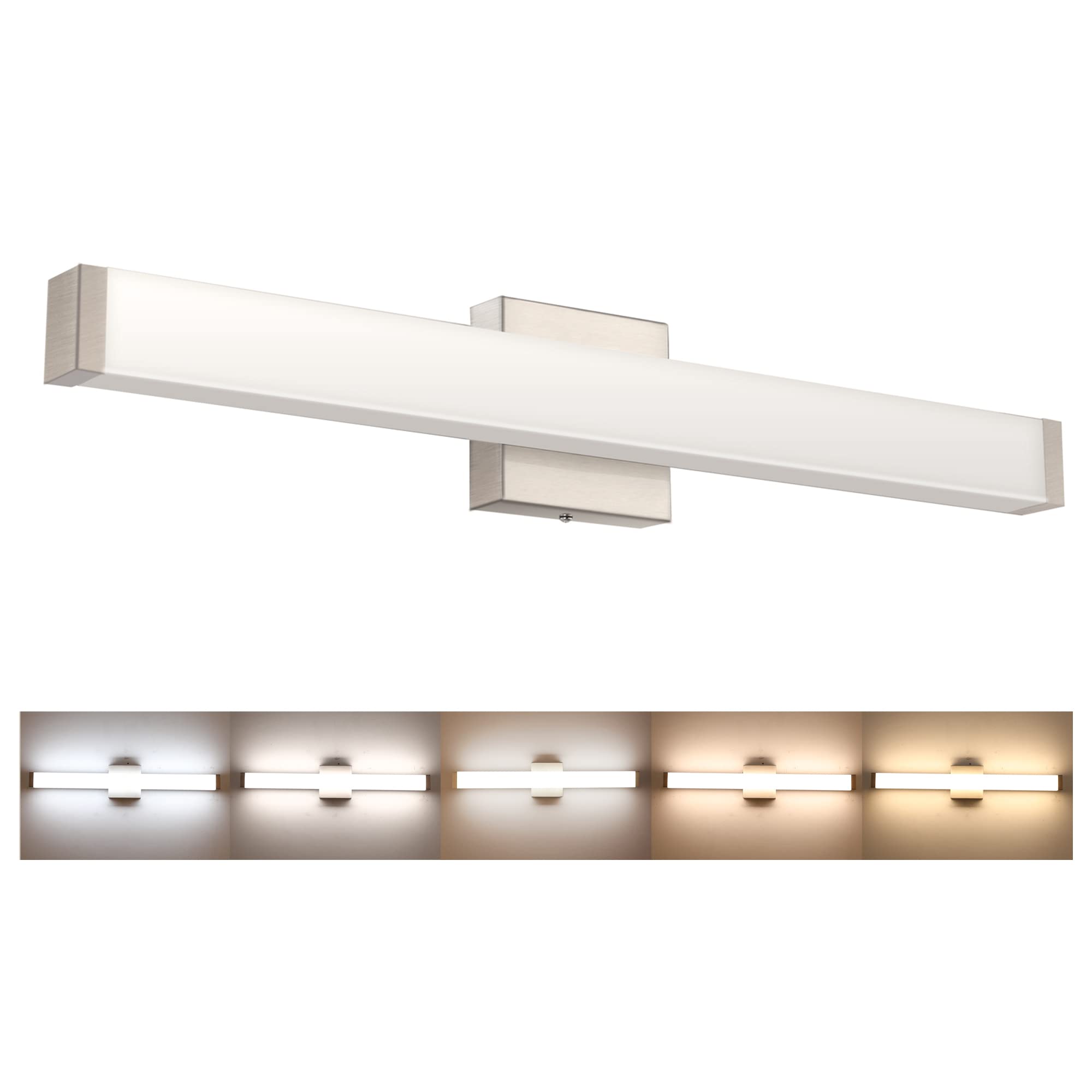 YHTlaeh Bathroom Vanity Light Brushed Nickel Square LED 24 inch 14W ...