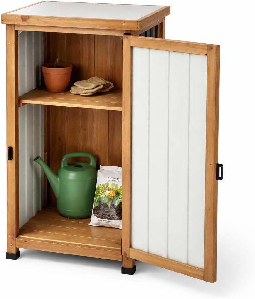 Amazon.com: Ketive Outdoor Storage Cabinet with Metal Worktop, Fir Wood ...