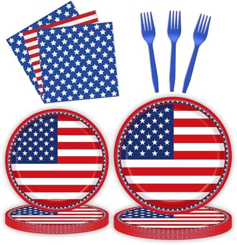 Amazon.com: 96Pcs Paper Plates and Napkins, American Flag Patriotic ...