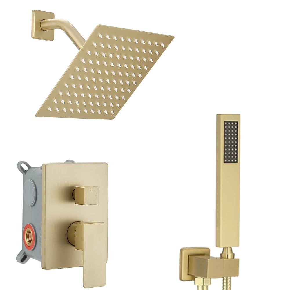 Heable Brushed Gold Shower System with High Pressure 8'' Rainfall ...