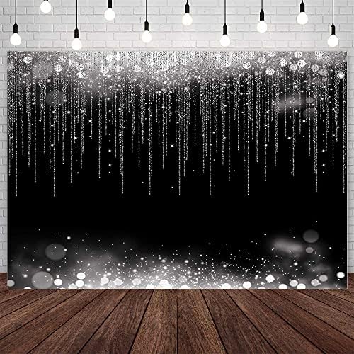 Amazon.com : AIBIIN 7x5ft Black and Silver Party Photo Backdrop for ...