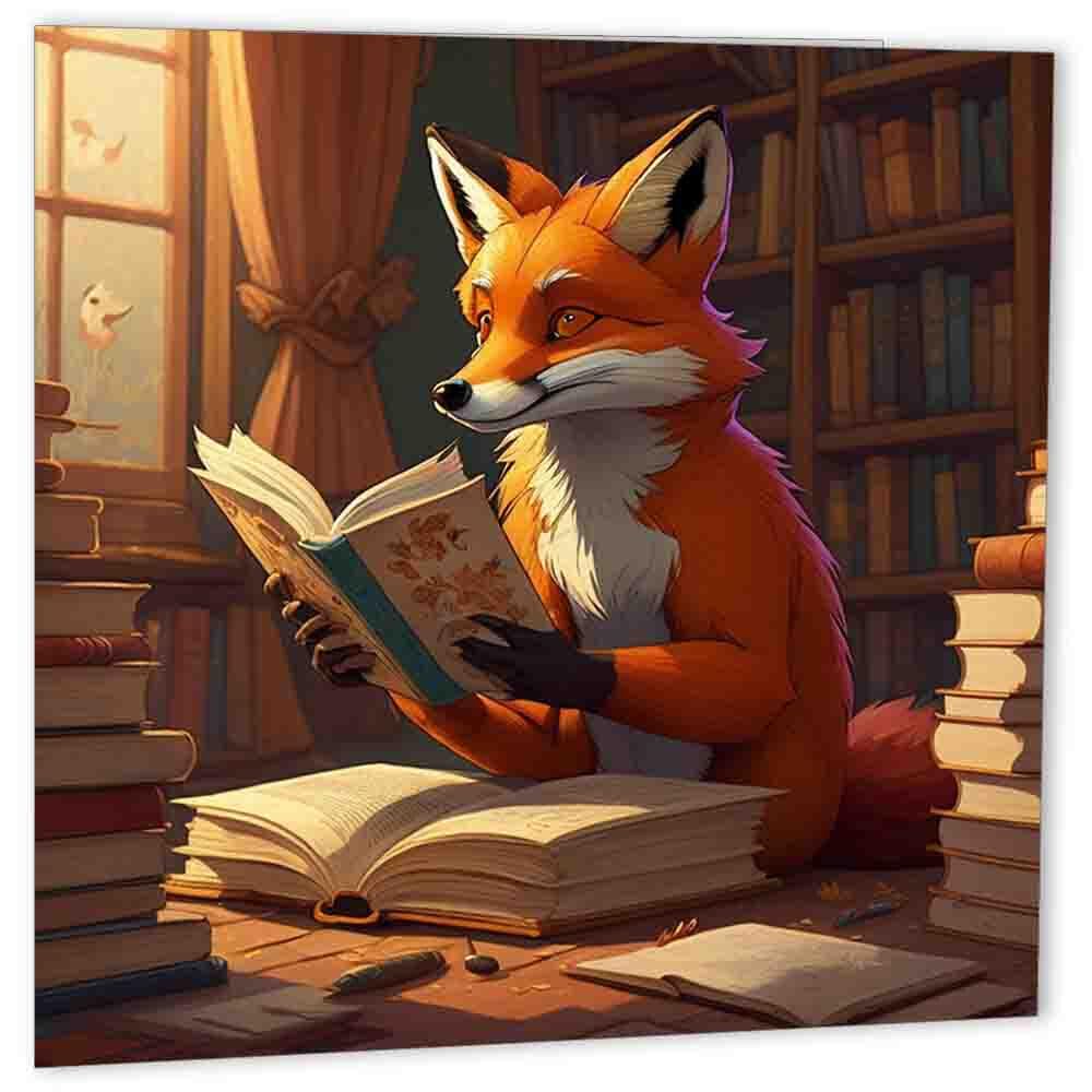 Fox Reading a Book Birthday Card Greeting Card Foxes books 147mm x ...