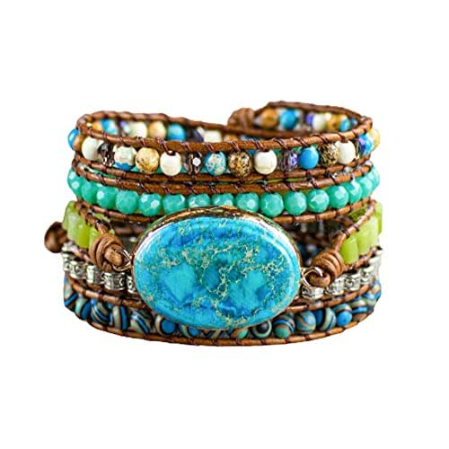 Amazon.com: Turquoise Jewelry for Women Bohemian Natural Stone Braided Bracelets Healing ...