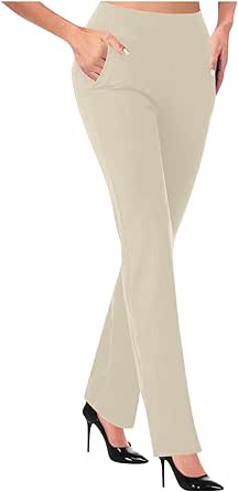 High Waist Stretch Workout Pants for Women Slim-Fit Straight Leg Slacks ...