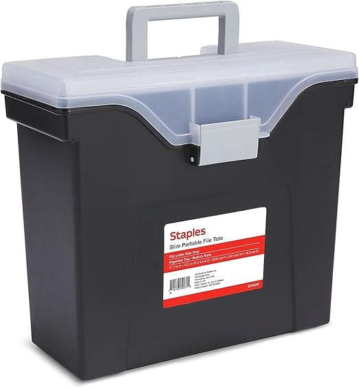 Amazon.com : STAPLES Slim Portable File Tote, Letter Size, Black ...