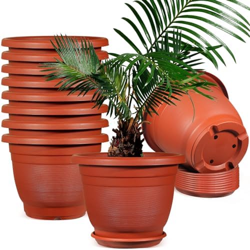 Amazon.com : Tcevily 10 Pack 12 Inch Plastic Flower Pots Planters for ...