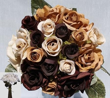 Amazon.com: Chocolate Brown Mix Silk Roses Bouquet Arrangement : Home ...