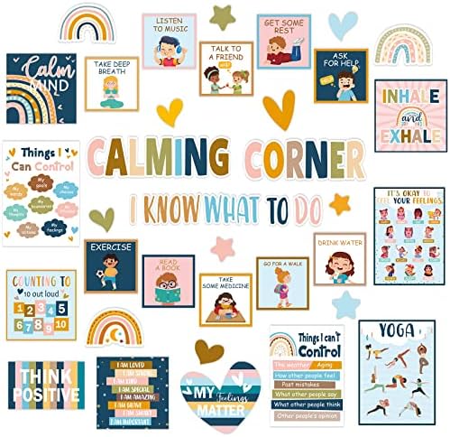 Amazon.com : Blue Boho Calming Corner Classroom Bulletin Board Set ...