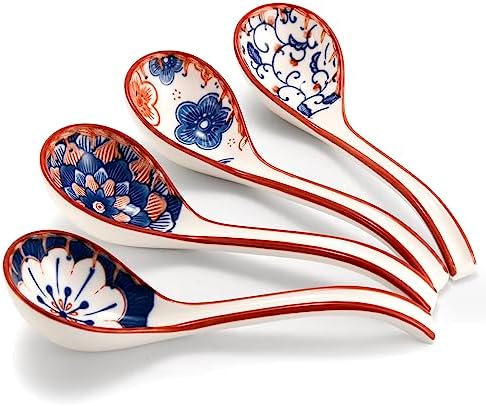 Asian Large Tablespoons set of 4 Japanese Ceramic Soup Spoons with ...