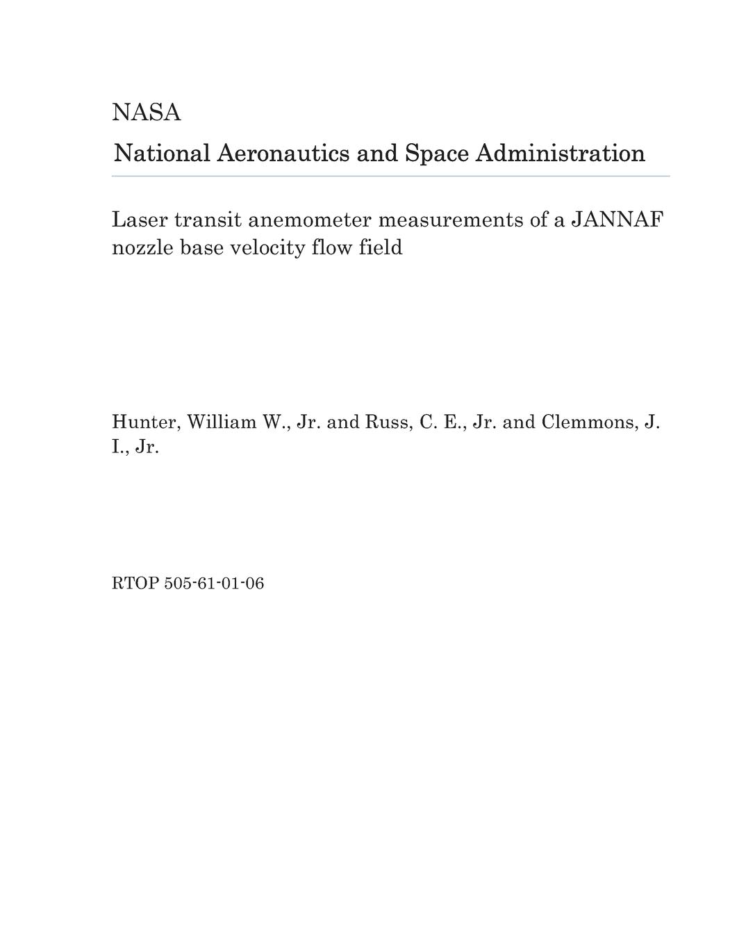 Laser Transit Anemometer Measurements Of A Jannaf Nozzle Base Velocity ...