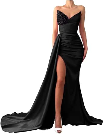 Amazon.com: Guramisi Women's Satin Elegant Prom Dresses Sparkly Sequin ...