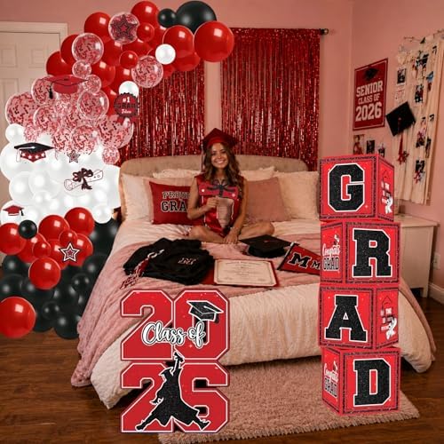 Amazon.com: READIGO 2026 Graduation Decorations Set, Red and Black GRAD ...