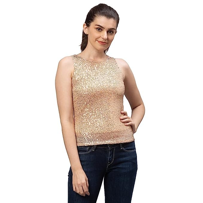 Buy Globus Women Gold Embellished Round Neck Party Top-3635839001 at ...