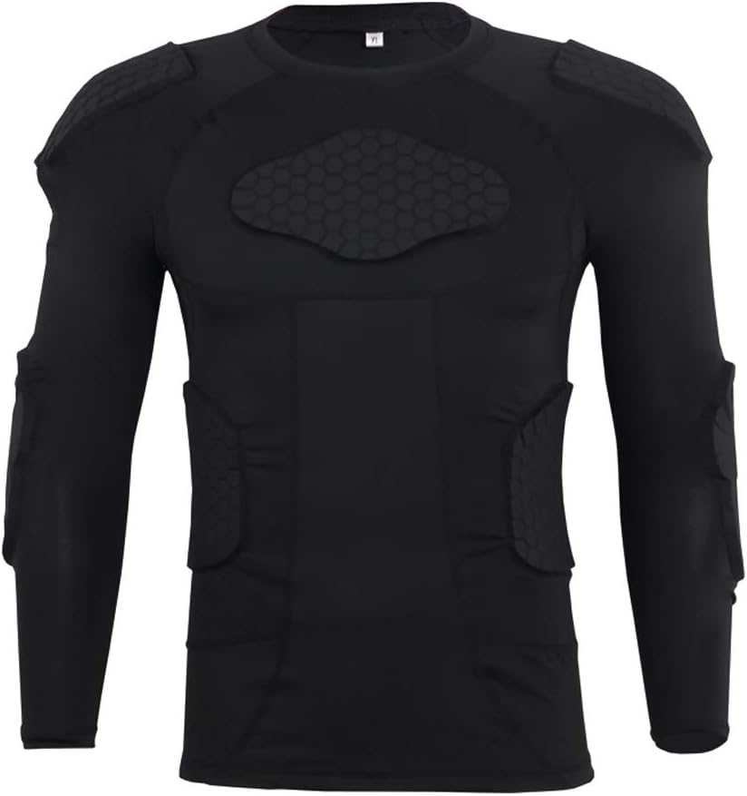 STONEKISS Men’s Long Sleeve Compression Padded Protective Shirt Rib ...