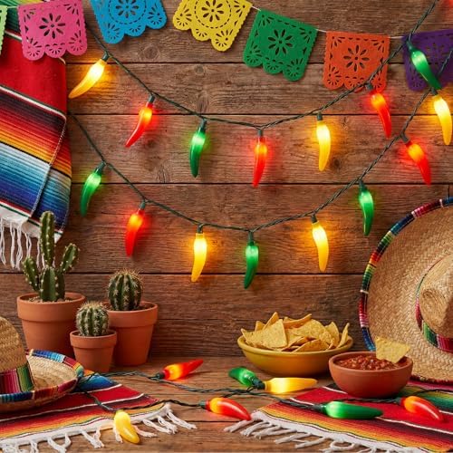 13.6Ft Multicolor Chili Pepper String Lights, 35 LED Red Green Yellow ...
