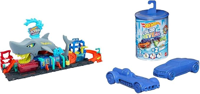 Amazon.com: Hot Wheels City Ultra Shark Car Wash with Color Reveal Toy ...