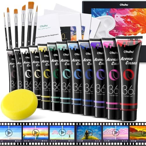 Amazon.com: Complete Acrylic Paint Set – 12х Rich Pigment Colors & 6x ...