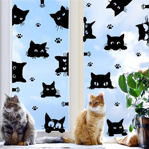 Amazon.com: Funny Cat Wall Decals Black Cat Window Stickers Peeking ...