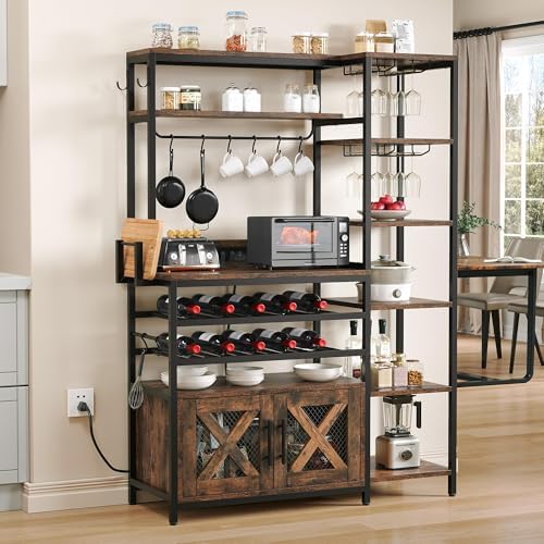 Amazon.com: YITAHOME Large Wine Rack, Industrial Bakers Rack w/Power ...