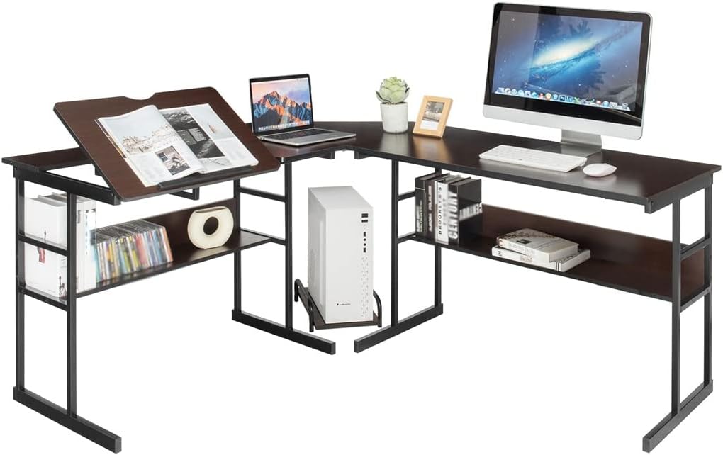 Amazon.com: SJYDQ L Shape Detachable Computer Desk Drawing Desk Corner ...