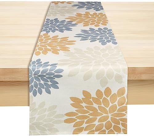 Linen Table Runner, Floral Printed Table Runners, 33 x 180 cm Stain ...
