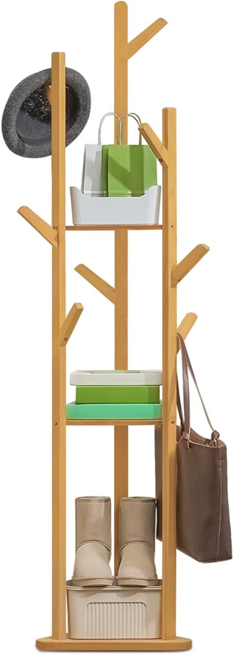 Amazon.com: Magshion Bamboo Coat Rack Stand with Shelf, 3-Tier ...