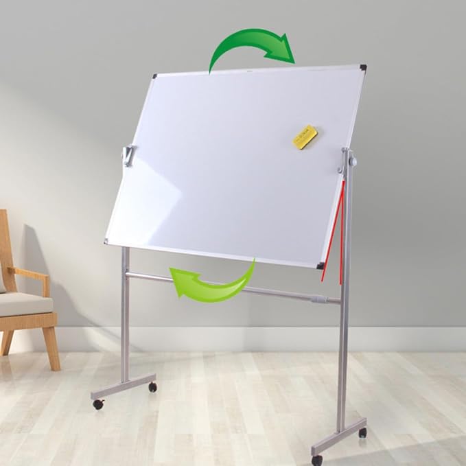 Large Double-Sided Magnetic Whiteboard with Stand - 360° Rotating, Dry ...