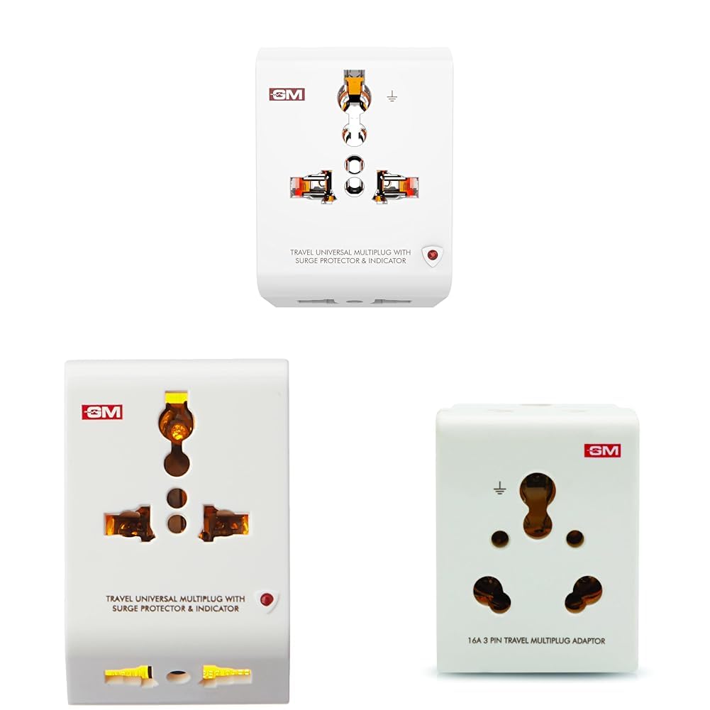 GM 3012 3 Pin Travel Universal Multi Plug Adaptor with Surge Protector ...