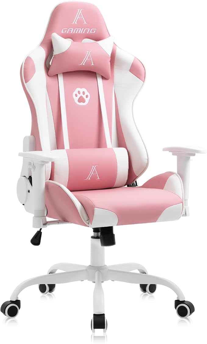 Amazon.com: AJS Pink Gaming Chair, High Back Ergonomic Video Game Chair ...