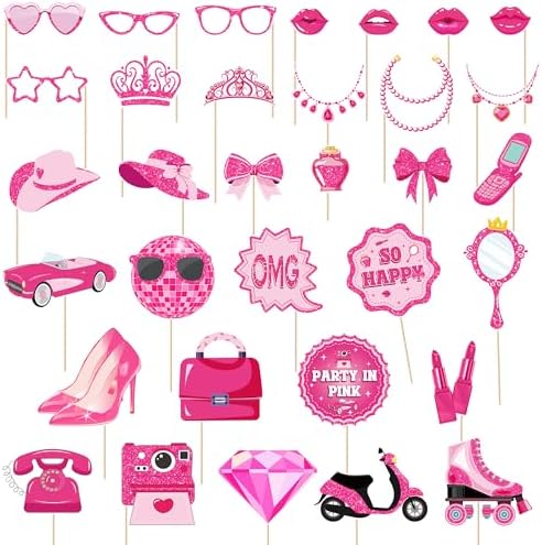 Amazon.com: 33PCS Glitter Birthday Photo Booth Props, LMSHOWOWO Rose ...