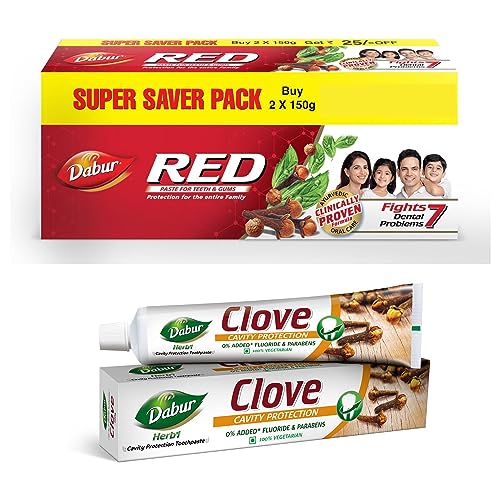 Dabur Red Paste 300g & Dabur Herb'l Clove 200g Cavity Protection ...