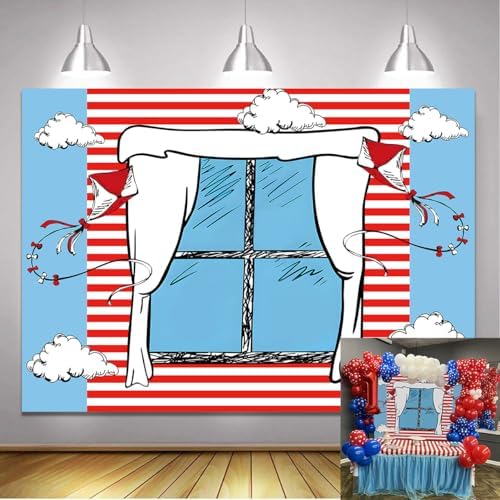 Amazon.com : Cartoon Window Photography Backdrops Blue Red Kite Striped ...