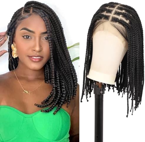 Amazon.com : Brinbea 13x8'' HD Lace Front Knotless Short Braided Wigs ...