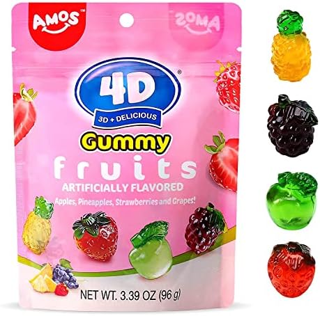 Amazon.com : AMOS 4D Gummy Candy Fruit Snacks, 3D Fruit Shaped Gummies ...