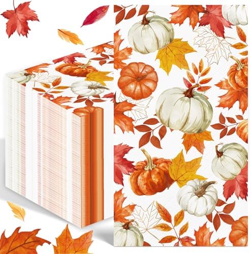 Amazon.com: 100PCS Fall Paper Napkins - 3 Ply Thanksgiving Disposable ...