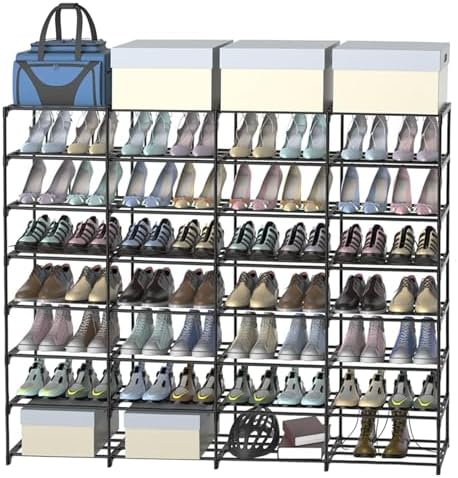 Amazon.com: DYJIEKAI Large Shoe Rack Organizer, 4-Row 8-Tier Tall Shoe ...