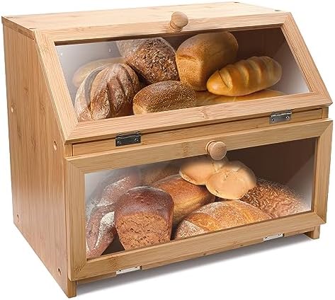 Purbambo Bamboo Bread Box for Kitchen Countertop, 2 Independent ...